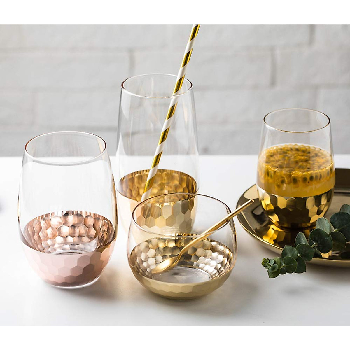 ALINK Biodegradable Gold Paper Straws Bulk, Pack of 100 Metallic Foil Striped/Wave/Heart/Star Straws for Birthday, Wedding, Bridal/Baby Shower, Celebrations and Party Supplies