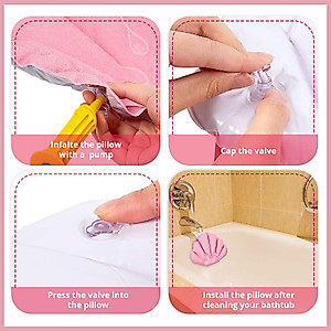 Jetec 3 Pieces Inflatable Bath Pillow with Suction Cups, Terry Cloth Covered Shell Shape Bathtub Spa Pillow Comfortable Soft Cushion, Neck Support(Pink, Blue, White)