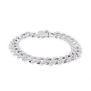 SAVEARTH DIAMONDS 9 1/2 Carat Round Cut Lab Created Moissanite Diamond 12MM Width Curb Link Bracelet In 14k White Gold Over 925 Sterling Silver Bracelet 8.5", 9.50 Cttw