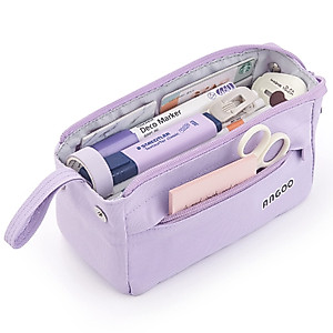 ANGOOBABY Large Capacity Pencil Case Durable Pen Pouch Portable Pencil Bag with Handle for School Teen Girl Boy Men Women Adults Purple