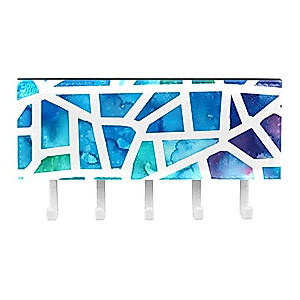 Triangle Mosaico Pattern Mail Holder Organizer and Key Hooks PU Front, Self Adhesive Key Rack with 5 Hooks Perfect for Entryway, Hallway，Bathroom ，Kitchen