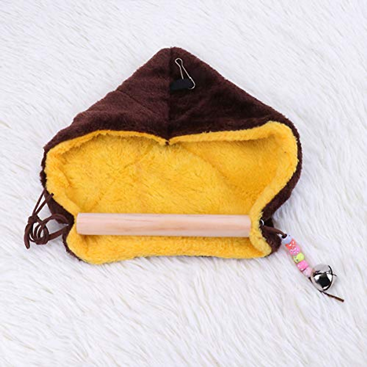 Parrot Swing Perch - Bird Winter Plush Hut Tent Birdcage Hammock with Wood Stand and Bells Pendant for Parakeets Cockatiels, Conures, Macaws, Parrots, Love Birds, Finches