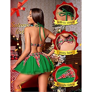 Avidlove Sexy Christmas Lingerie for Women Holiday Outfits Plaid Bra and Skirt Santa Sleepwear with Bow Tie