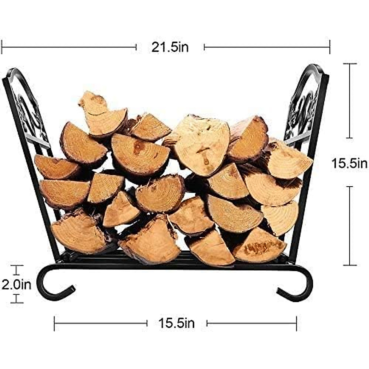 AMAGABELI GARDEN & HOME Firewood Rack Indoor Outdoor Heavy Duty Foldable Firewood Holder Wrought Iron Fireplace Log Holders with Leaves Design and Raised Arched Feet Wood Rack for Firewood Black