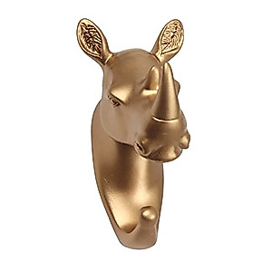 bouti1583 Single Rhino Head Wall Hanger Coat Hat Hook Animal Shaped Decorative Gift Gold