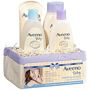 Aveeno Baby Daily Bathtime Solutions Gift Set to Nourish Skin for Baby and Mom, 4 items