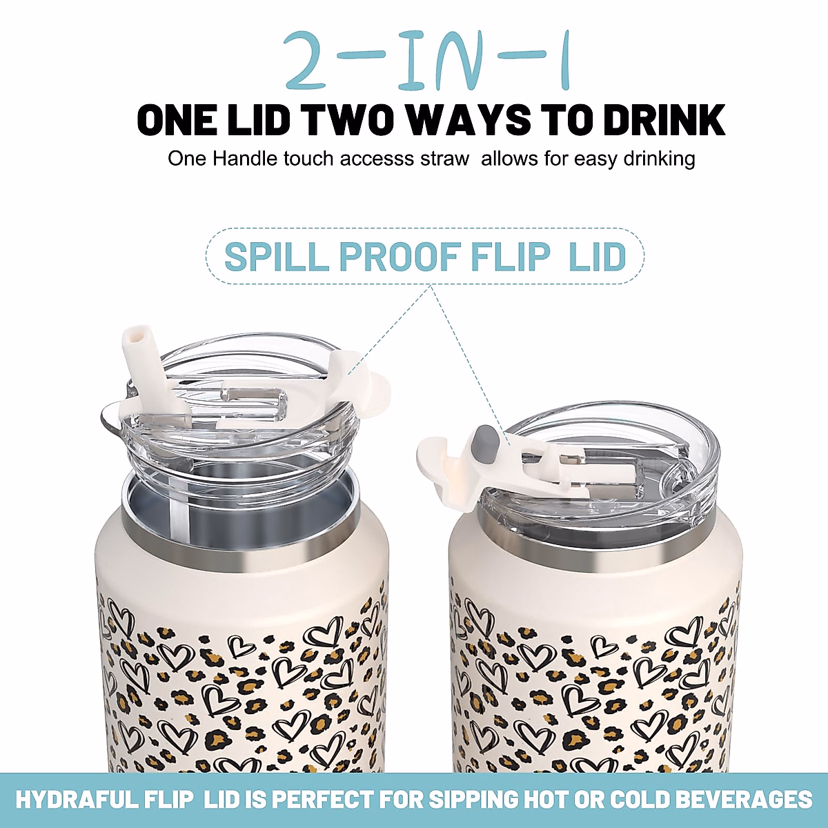 Hydraful 64 oz Tumbler with Handle and Straw - 100% Leak-Proof - Insulated Cup Reusable Stainless Steel Large Water Bottle Travel Mug for Gym, Hiking, and Camping - Gifts for Women Men Him Her