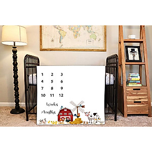 Baby Monthly Milestone Blanket Newborns Photo Props Shoots Backdrop Personalized Farm House Animals Photography Growing Infants Toddlers Swaddle Blanket 48"x48" BTZDLU124