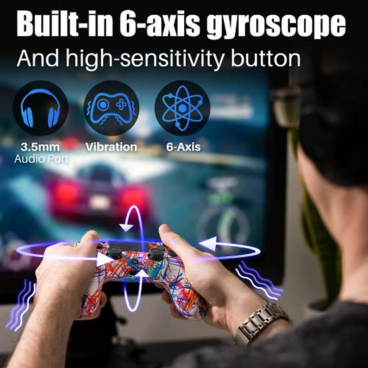 Winshall Wireless Controller Compatible with PS4/Pro/Slim/PC with High Performance Double Shock and Touch Pad/6-Axis Motion Sensor/Audio Function