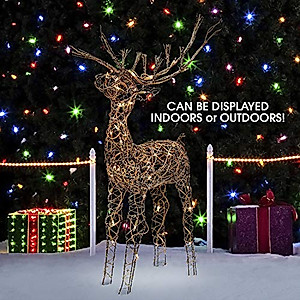 Alpine Corporation AUH164 Alpine Halogen Lights, Outdoor Plug-in Festive Holiday Décor for Yard and Garden Rattan Reindeer, Small, Brown