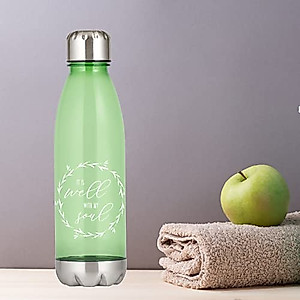 Green Sleek Water Bottle with Stainless Steel Twist Off Lid and Bottom, It Is Well With My Soul Travel & To-Go Plastic BPA-Free Drinkware, Yogi Gifts 11 Inches