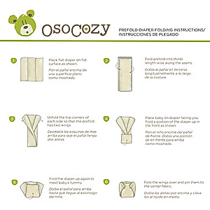 OsoCozy Prefolds Unbleached Cloth Baby Diapers, Size 1 (7-15 lbs), 6 Pack, Soft, Absorbent and Durable 100% Natural Cotton