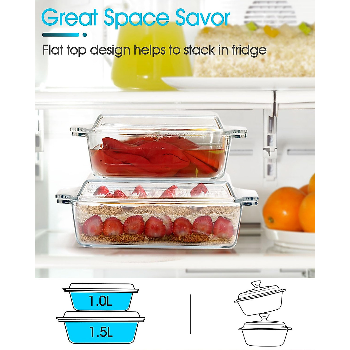 Mini-1 QT (5.7in x 7in) Rectangular Glass Casserole Dish With Glass Lid, (Single Serving) Glass Bakeware with Lid Glass Microwave Casserole Dish Lidded Small Casserole Dish