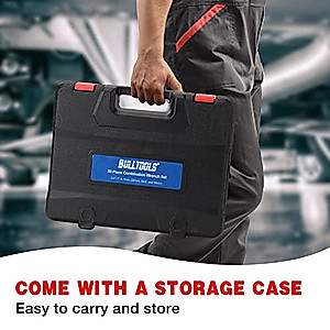 BULLTOOLS 32-Piece Combination Wrench Set, SAE and Metric 1/4"-1" & 7mm-22mm Wrenches Chrome Vanadium Steel Box End and Open End Standard Wrench Set with Case