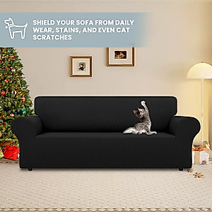 LURKA Stretch Loveseat Sofa Slipcovers 1 Piece Couch Covers for Sofa Furniture Protector Full Sofa Covers with Elastic Bottom for Kids and Dog (Medium, Black)