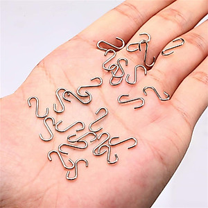 YUMIHAN 100 Pieces 0.55 Inch Stainless Steel with Storage Box Small S Metal Hooks,for Hanging Jewelry Christmas Ornament Metal S Shaped Wire Hook Kits DIY Hanger Ornament Crafts Hook (Silver)