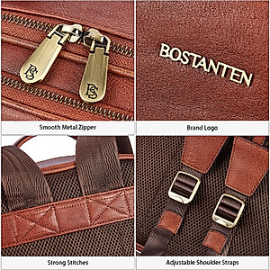 BOSTANTEN Leather Backpacks College 15.6” Laptop Travel Computer Shoulder Backpack For Men Coffeebrown