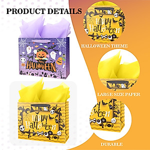 Ranfashiong 13" Halloween Large Gift Bag with Card and Tissue Paper Pumpkin Design Trick or Treat Party - Purple yellow 2Pcs