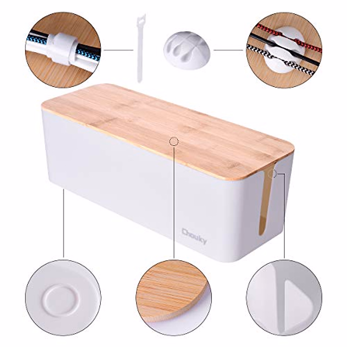 2 Pack Large Cable Management Box – Wooden Style Cord Organizer Box and Cover for TV Wires, Computer, Router, USB Hub and Under Desk Power Strip – Safe ABS Material and Baby-Pets Proof Lock (White)