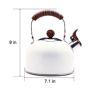 ROCKURWOK Tea Kettle, Tea Pot with Cool Touch Ergonomic Handle, Tea Kettle Food Grade Stainless Steel, Tea Kettle Stovetop, Kettle Teapot, Whistling Tea Kettle, Tea Kettle Pot, 2.5 Quart (White)