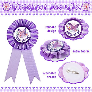 Butterfly Theme Mom to Be Sash Baby Shower Dad to Be Pin and Purple Flower Crown Headband for Gender Reveals Party Baby Shower Party Favors Decorations for Girls Pregnancy Photo Props Keepsake Gifts
