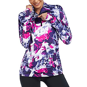 Tanst Sky Half Zip Pullover Women, Long Sleeve Moisture Wicking Workout Shirts Dry Fit SPF Sun Protection Running Hiking Golf Clothing Winter Athletic Jackets Activewear Tops Tie Dye Large