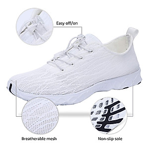 Racqua Mens Womens Lightweight Quick Drying Aqua Water Shoes Athletic Sport Walking Shoes Swimming Shoes White 7 Women/6 Men