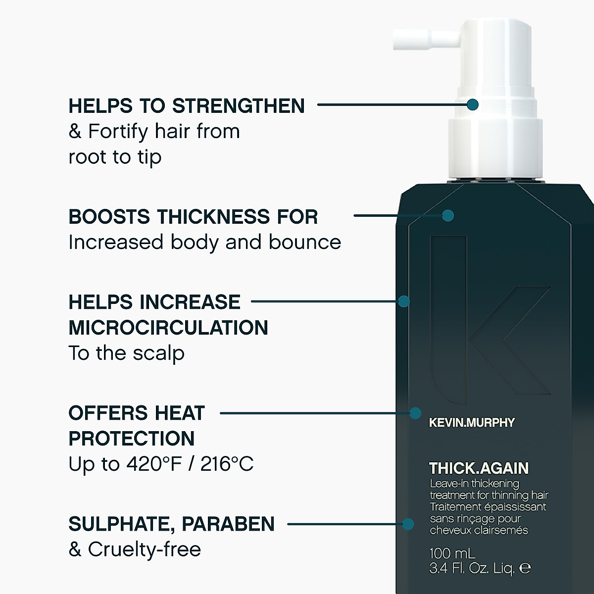 KEVIN.MURPHY THICK.AGAIN - Hair Treatment for Men - For Fine or Thinning Hair - Hair Thickening - Heat Protection - Thickness for Body & Bounce - 100 mL / 3.4 fl oz