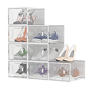 FUNLAX Shoe Boxes Clear Plastic Stackable, 8 Pack Clear Shoe Boxes Stackable Transparent, Shoe Storage Boxes, Plastic Shoe Boxes with Lids, Shoe Box Storage Containers