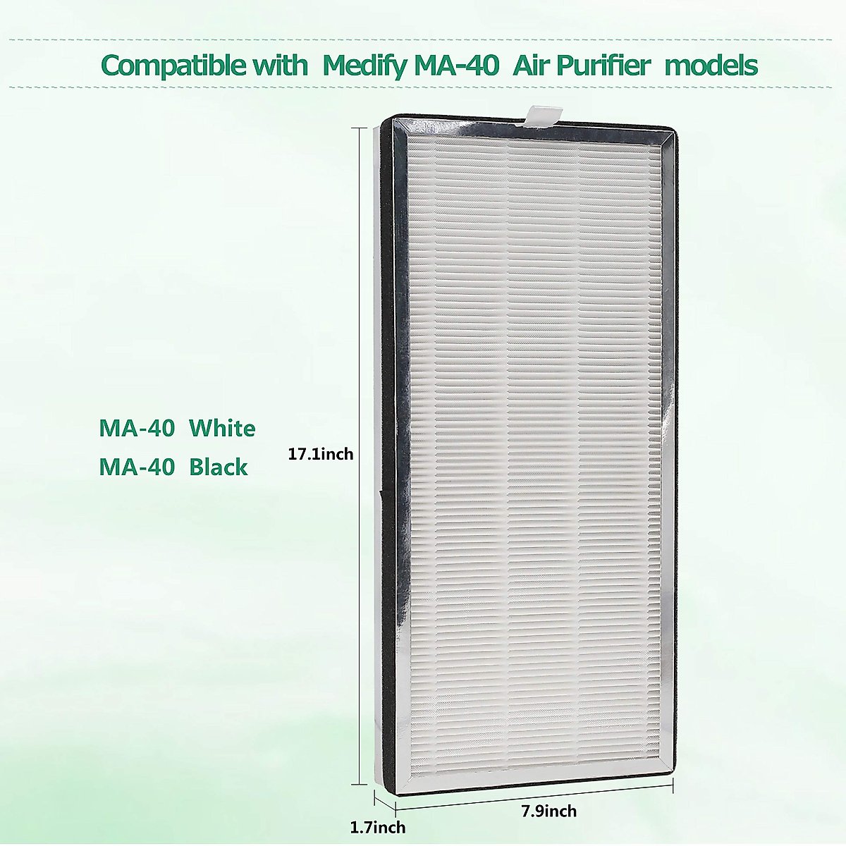Drolma 2 Pack MA-40 H13 True HEPA Replacement Filter Compatible with Medify Air MA-40 Air Purifier MA-40A and MA-40B, 3-in-1 Filters includes Activated Carbon Filter, Part# ME-40