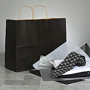 Paper Bags with Handles - 16x6x12 Inch 100 Pack Extra Large Black Gift Bags, Kraft Paper Totes for Gift Wrapping, Wedding & Birthday Party Favor, Small Business, Retail, Grocery & Shopping Use, Bulk
