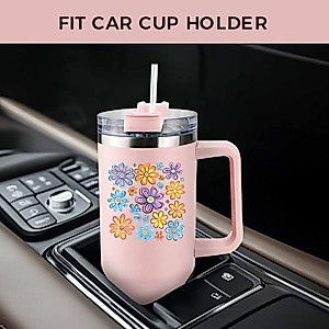 40 Oz Insulated Tumbler with Handle and Straw,Watercolor Blossom Flower Stainless Steel Vacuum Insulated Travel Mug,Leak-proof Water Bottle Iced Coffee Cup,Colorful Floral