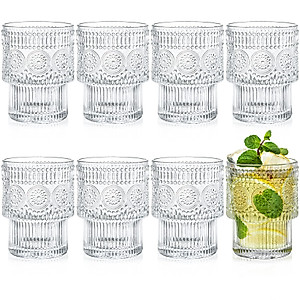 Kingrol Drinking Glasses Set of 8, 6.5 Ounces Stackbale Water Glasses, Vintage Glassware for Cocktail, Whiskey, Juice, Iced Coffee, Iced Tea, Bar Accessories