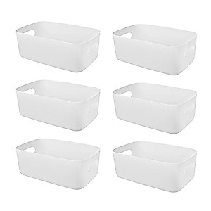 CozyCat Plastic Storage Bins , Pantry Collection & Fridge Organizer Bins, White Multi-Use Boxes, Baskets with Handles, for Bathroom, Restroom and Kitchen (4 pack)