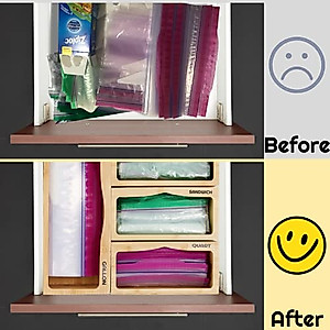 Rowoony - Ziplock Bag Storage Organizer for Kitchen Drawer - Bamboo Kitchen Organizer - Baggie Holder - Gallon, Quart, Sandwich and Snack Size (4Pack)