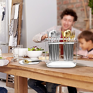 Removable Utensil Sink Holder, with Metal Rack, Utensil Holder Spoon Holder Cutlery Storage Organizer for Kitchen Home and Office (White)