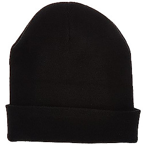Timberland Men's Cuffed Beanie with Leather Logo Patch, Black, One Size