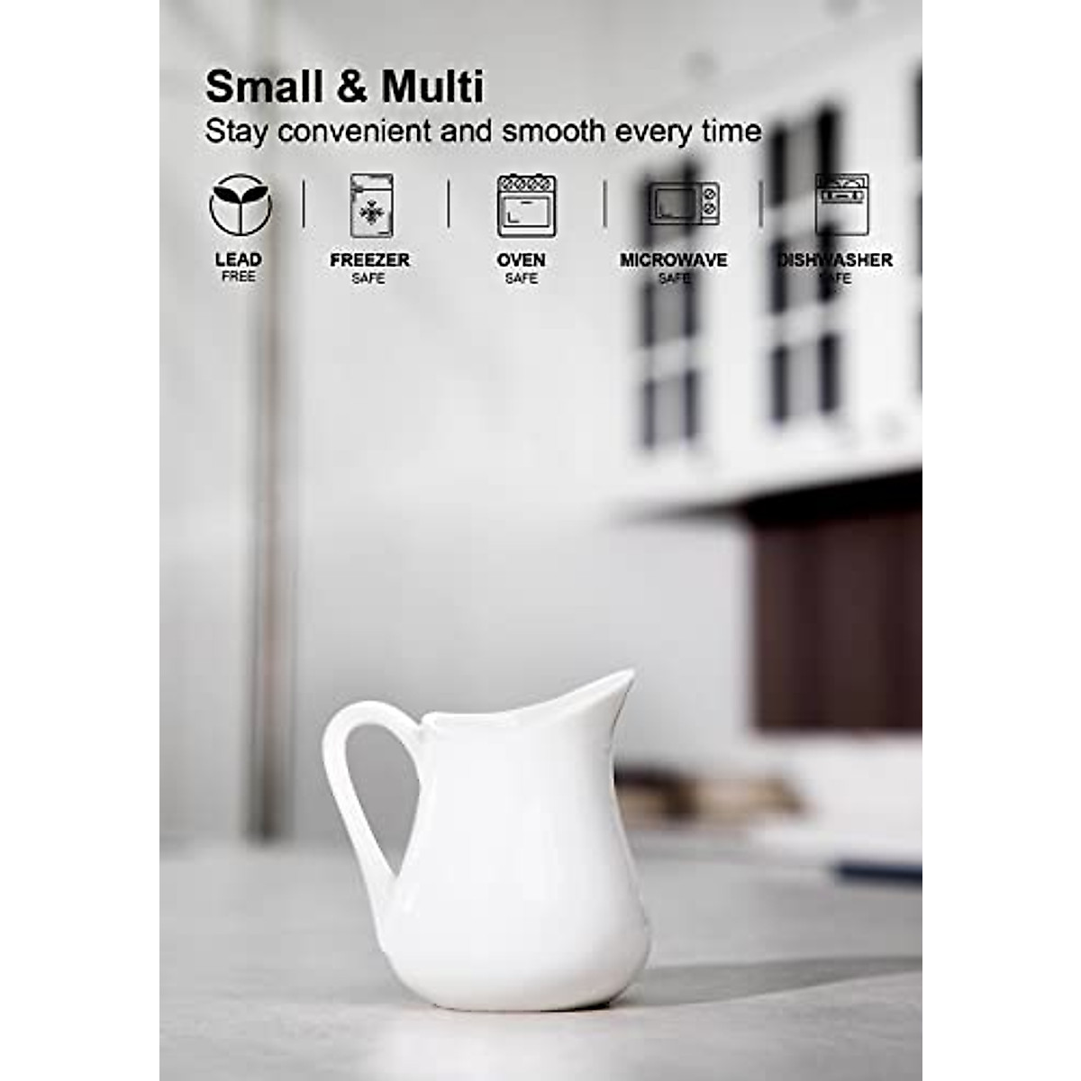 Nucookery 2 Pack (4 Oz) Classic White Fine Porcelain Creamer with Handle,Small Creamer Pitcher Set For Sauces Salad Coffee Milk More,Microwave & Freezer Safe (4-Ounce, Set/2)