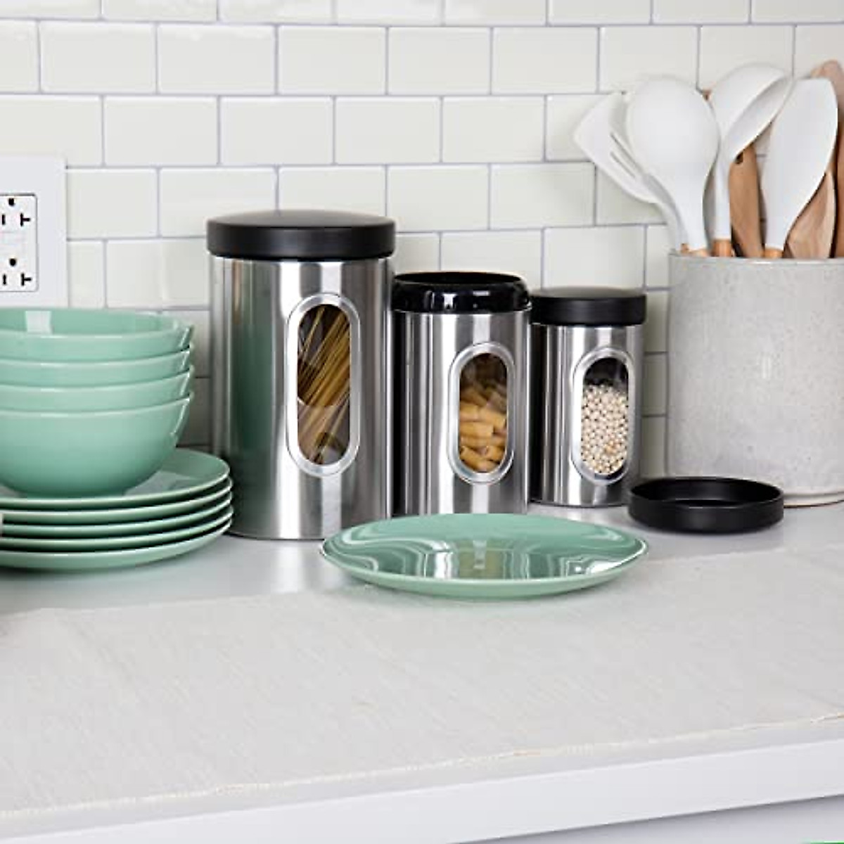 Mind Reader 3 Piece Canister Set, 1, 1.5, 2 Quart, Silver with Black