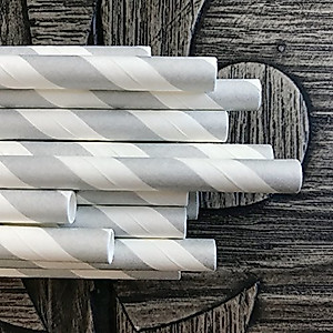 Striped Paper Straws - Silver White - Christmas Holiday Wedding Anniversary Party Supply - 7.75 Inches - 100 Pack - Outside the Box Papers Brand