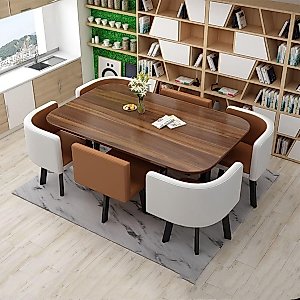 IWQHQXR Office Conference Table, Kitchen & Dining Table Reception Conference Coffee Table and 6 Chairs Rectangle/Oval Meeting Room Table (Color : 2) (Color : Brown 1)