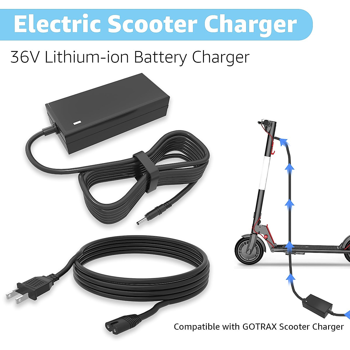42V 2A Electric Scooter Charger Compatible with GOTRAX GXL V2, G2, G3, G4, Apex, Glider, XR Elite, XR Ultra Compatible with Most 36 Volt Electric Scooter