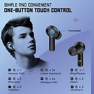 EIOSUN Wireless Earbuds TWS Bluetooth 5.1 Headphones, Noise Canceling IPX7 Waterproof for Sport Build-in Mic 24H Playtime Comfortable in-Ear Headsets