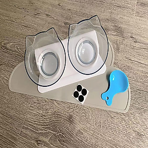 Luck Dawn Double Elevated Cat Bowls with Raised Stand, 15 Tilted cat Bowl Design Neck Guard Stand Raised Pet Food Water Feeder Bowl for Cats or Small Dogs