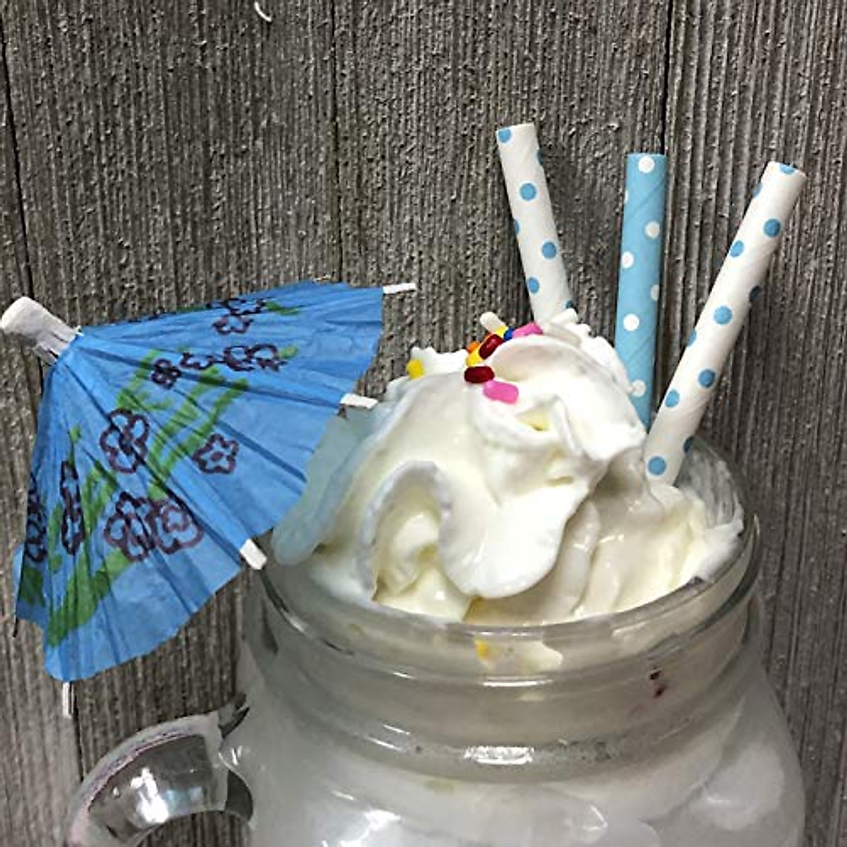 Light Blue and White Paper Straws - Polka Dot - 7.75 Inches - 50 Pack