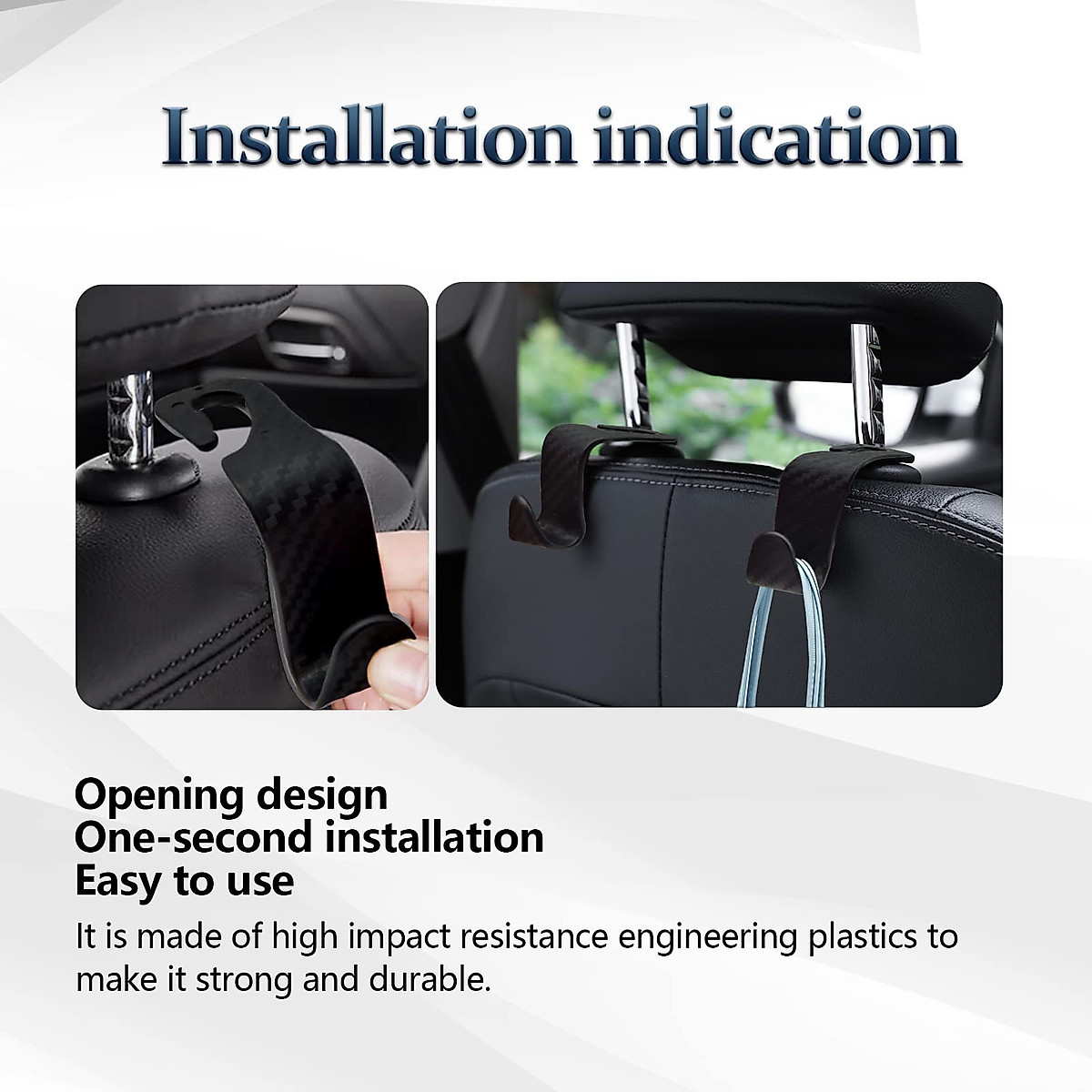 4 Packs Car Back Seat Headrest Hanger, Universal Vehicle Storage Organizer, Stylish Back Seat Hanger for Your Purse, Grocery Bags, Handbag to Keep Them from Sliding Around While Driving, Carbon Fiber