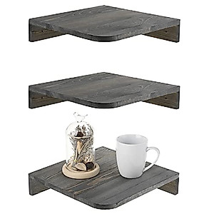 MyGift Wall Mounted Vintage Gray Solid Wood Corner Display Shelf, Hanging Bookshelf Storage Organizer Shoe Sneaker Shelves, Decorative Square Shaped Floating Shelf, Set of 3