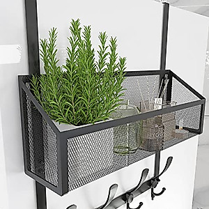 Kaiferty Hooks Organizer, Stainless Steel 12-Hook Over The Door Organizer with Mesh Basket, Bathroom Kitchen Bedroom Office Organizer (Black)