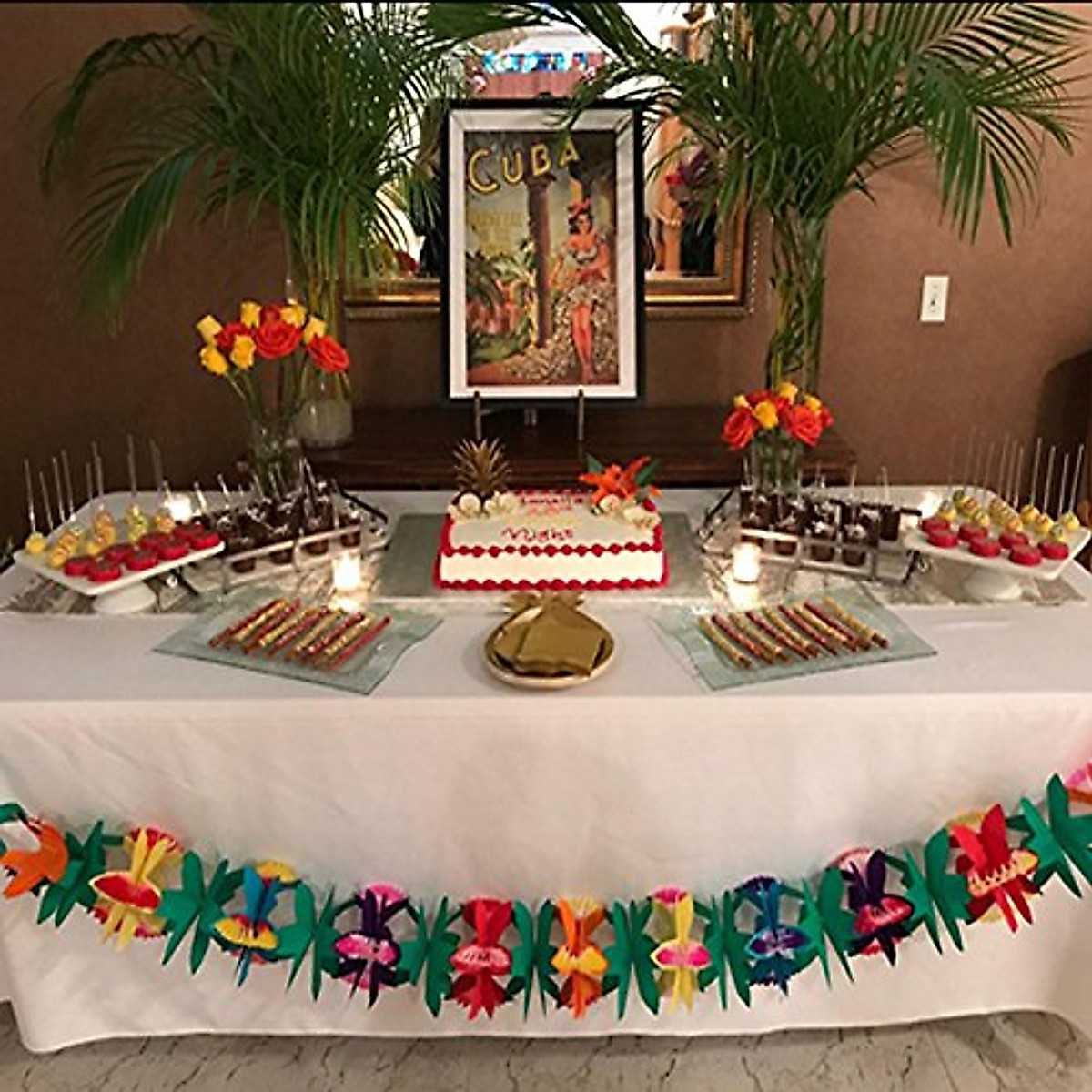 BUSOHA 2Pack Tissue Flower Garland - 12 Feet Long Tropical Multicolored Paper Flower Garland Banner for Hawaiian Luau Summer Tiki Bar Tropical Birthday Baby Shower Wedding Party Decorations Supplies