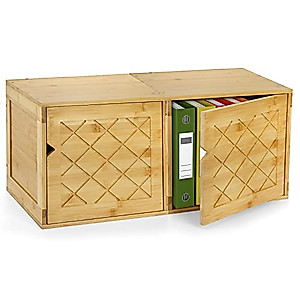 Fasmov Cube Storage Organizer, Bamboo Cube Bookshelf, Stackable Connect Storage Cube Cubby Organizer with Door, Stackable Cubes Bin for Bedroom, Home and Office